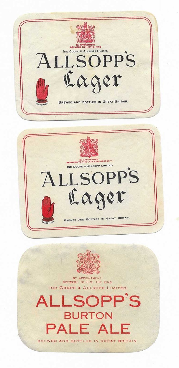 IND COOPE & ALLSOPP – 3 SMALL DIFFERENT – APPROX. 58mm TALL – TO KING ...