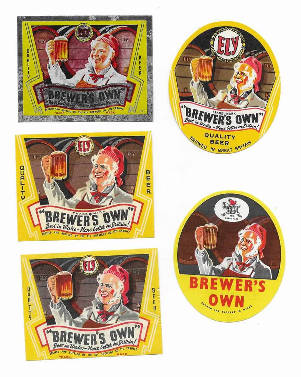 GROUP OF 5 DIFFERENT ELY – British Beer Labels