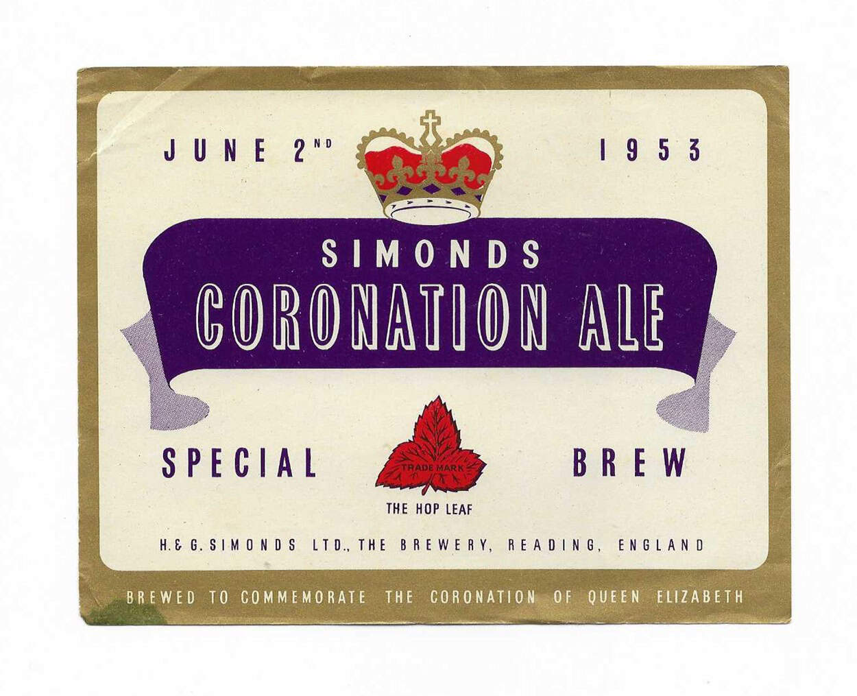 SIMONDS CORONATION 1953 – LARGE LABEL – 109mm X 140mm – SEE BOTH PICS ...