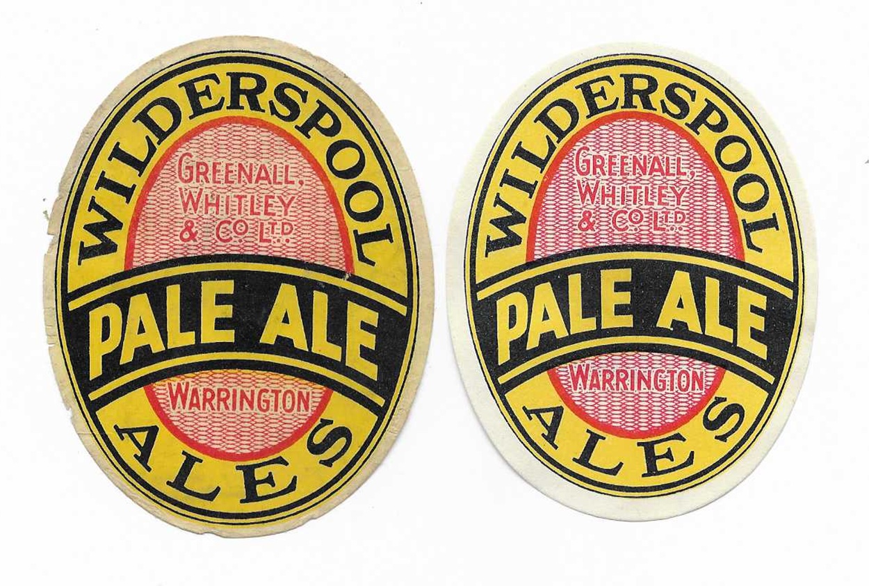 GREENALL WHITLEY OF WARRINGTON – 2 DIFFERENT PALE ALE LABELS – (YELLOW ...