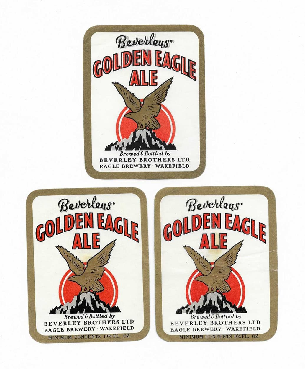 BEVERLEYS GOLDEN EAGLE ALE – 3 DIFFERENT – SEE BOTH SCANS – British ...