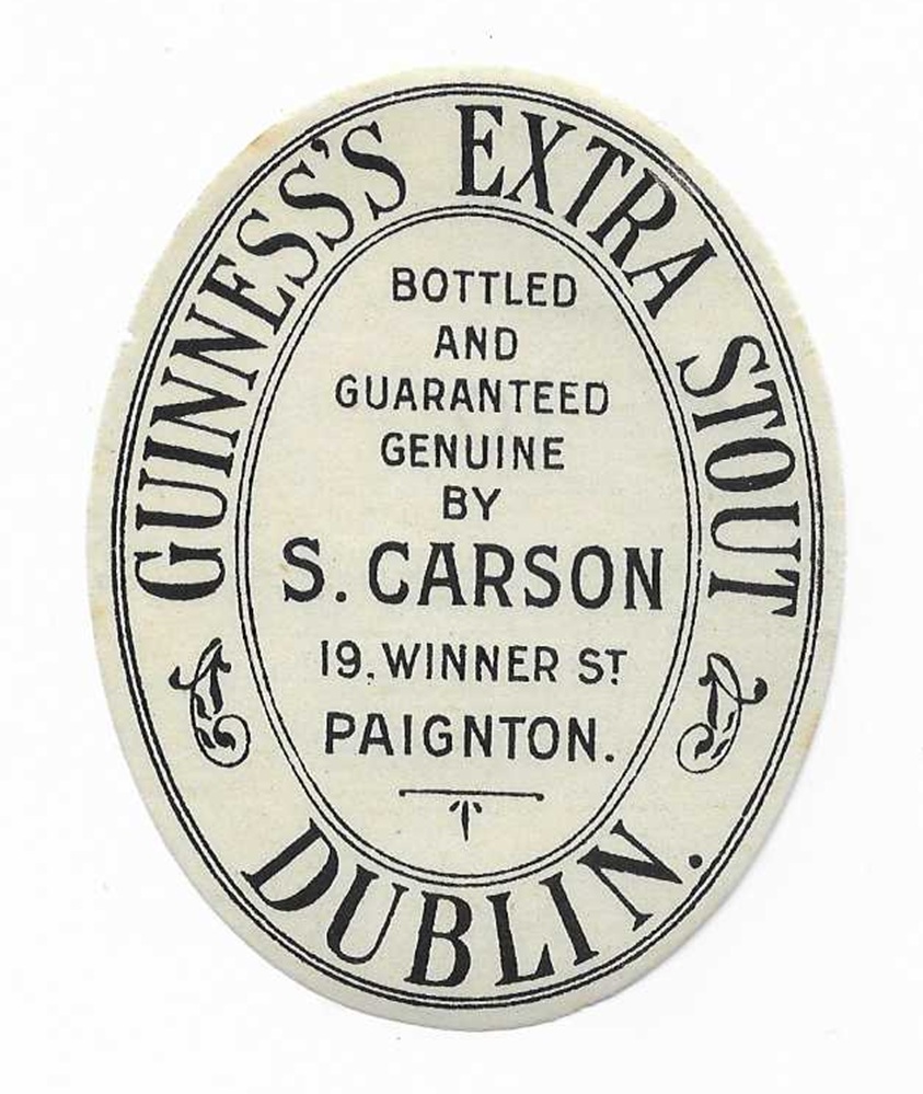 GUINNESS – S. CARSON – PAIGNTON – 82mmTALL – British Beer Labels