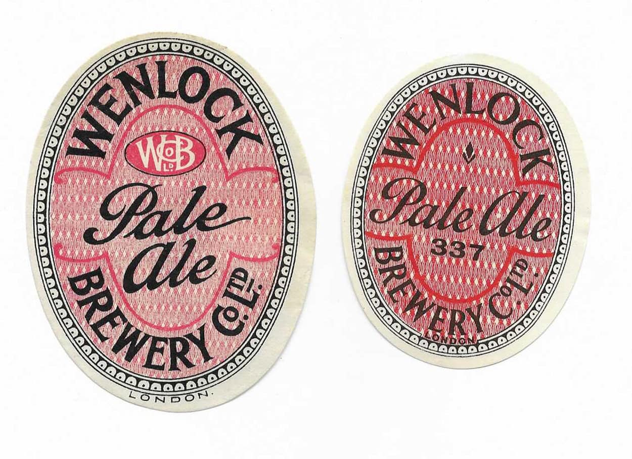 WENLOCK PAIR – LARGER IS 86mm – SMALLER IS 73mm – British Beer Labels