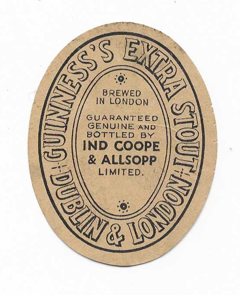 GUINNESS IND COOPE – 70mm TALL – SEE BOTH PICS – British Beer Labels