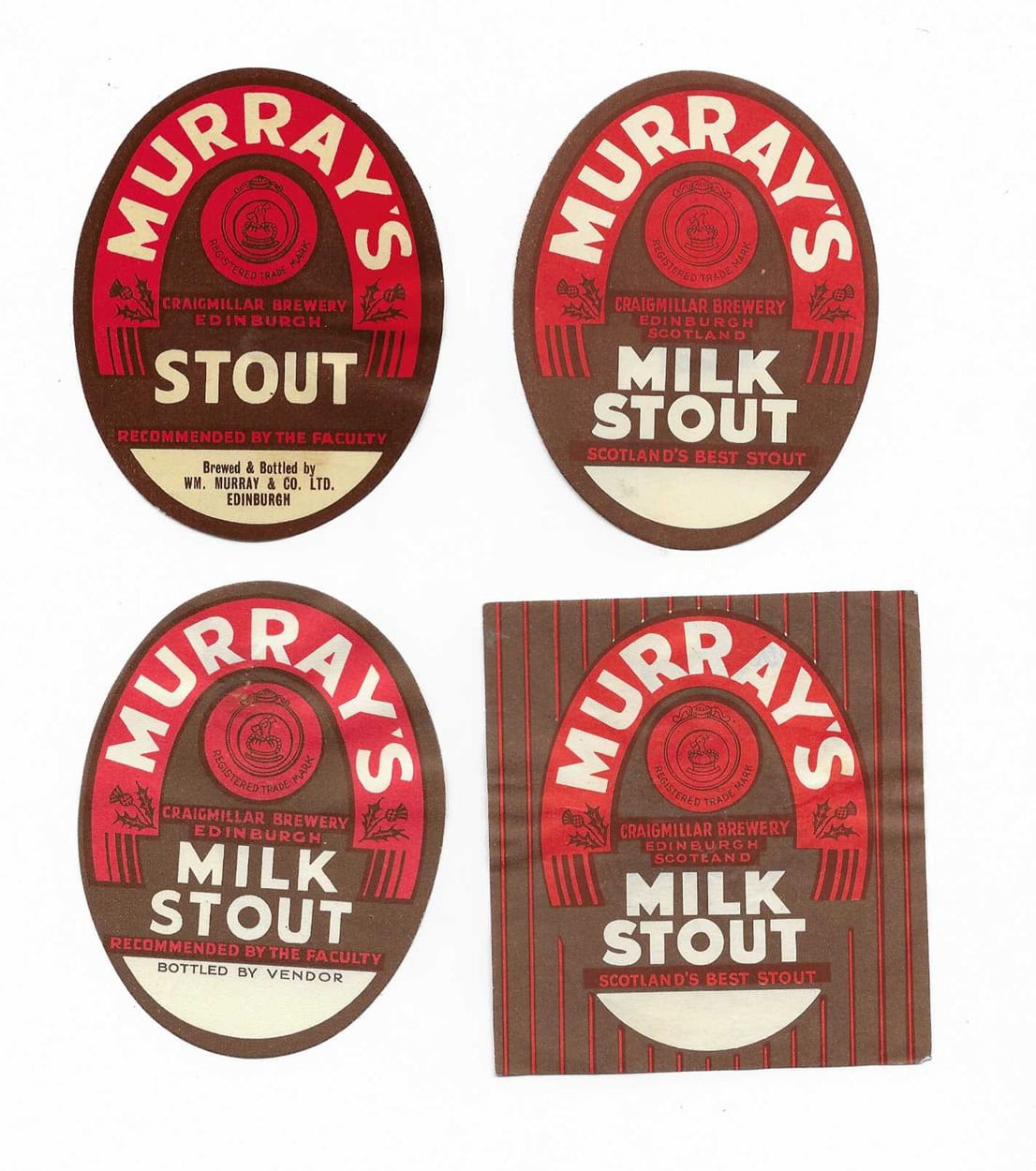 MURRAY Wm. – CRAIGMILLAR BREWERIES OF EDINBURGH – 4 STOUT LABELS – SEE ...