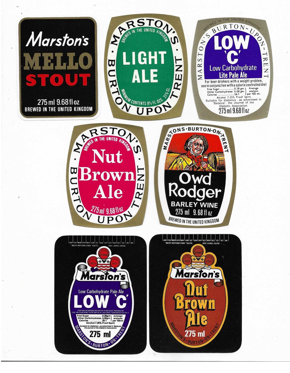 MARSTON GROUP OF 7 DIFFERENT – British Beer Labels