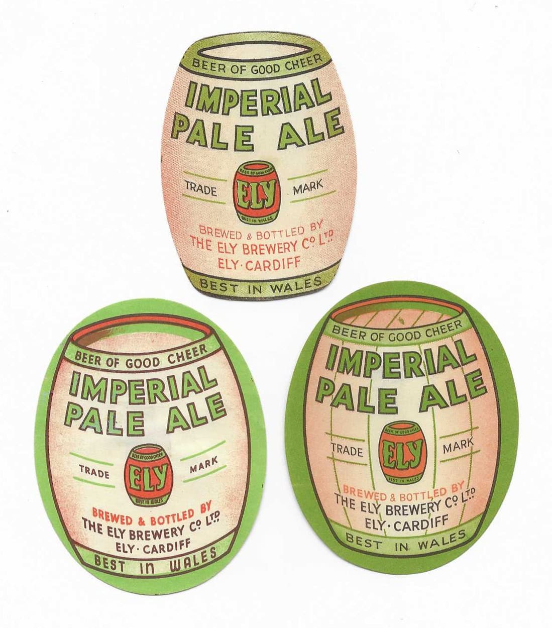 ELY – 3 DIFFERENT I.P.A. BARREL SHAPED LABELS – SEE BOTH PICS – British ...
