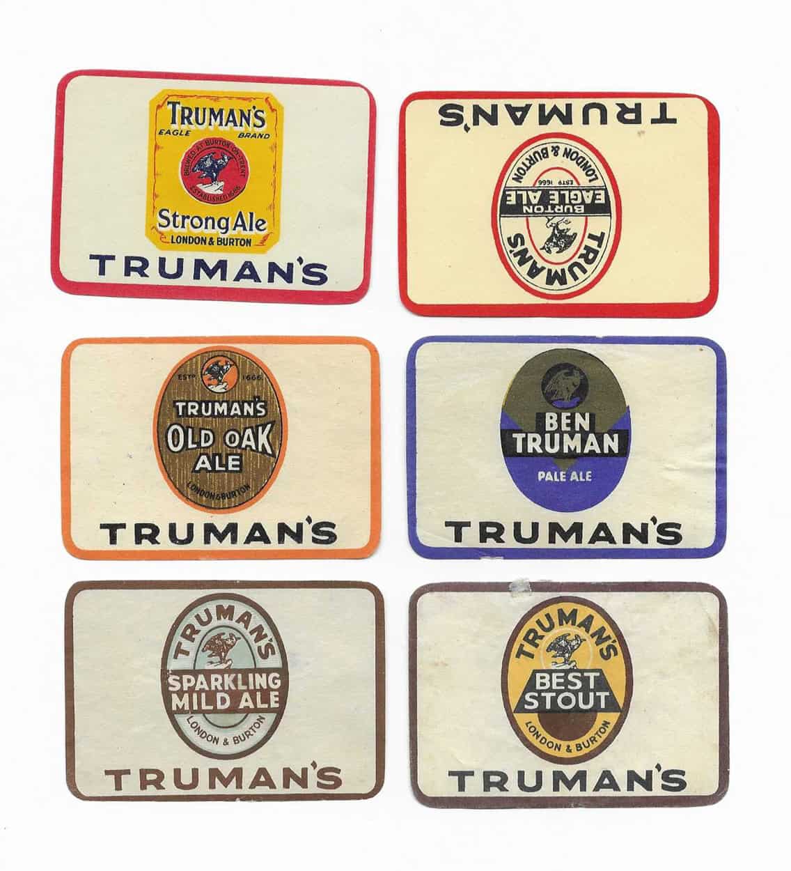 TRUMAN GROUP OF 6 SMALL WAR TIME LABELS – 46mm TALL – SEE BOTH SCANS ...