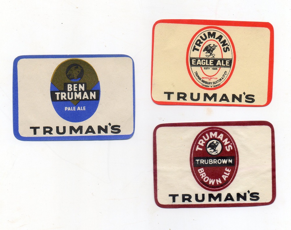 TRUMAN TRIO OF SMALL WAR TIME LABELS - 46mm TALL | British Beer Labels