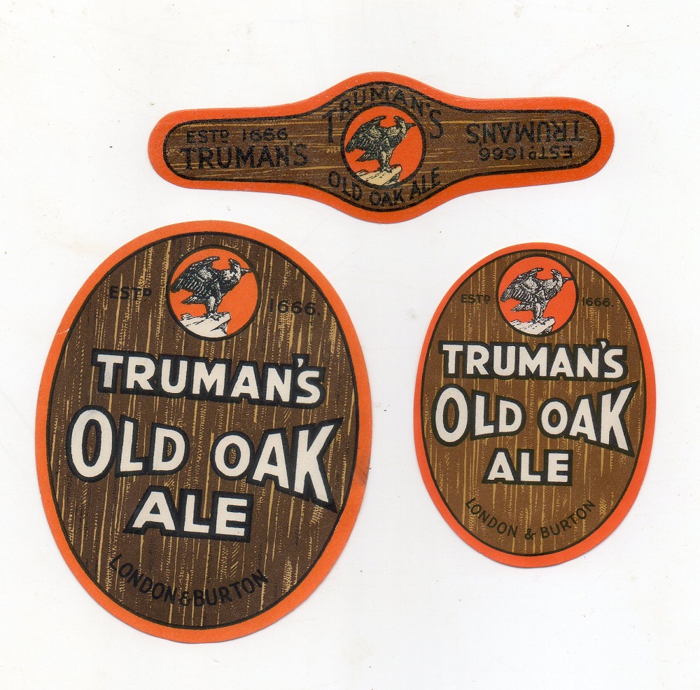 TRUMAN OLD OAK ALE TRIO – 83mm AND 65mm TALL – British Beer Labels