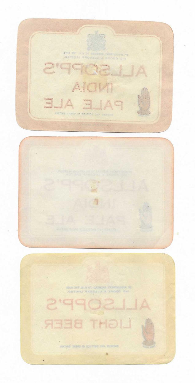 IND COOPE & ALLSOPP – 3 DIFFERENT – APPROX. 73mm TALL – SEE BOTH SCANS ...