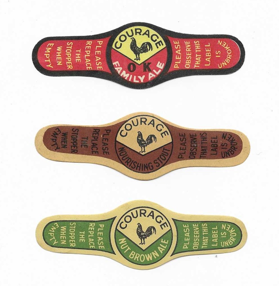 COURAGE – 3 OLD STOPPER LABELS – SEE 2 PICS – British Beer Labels