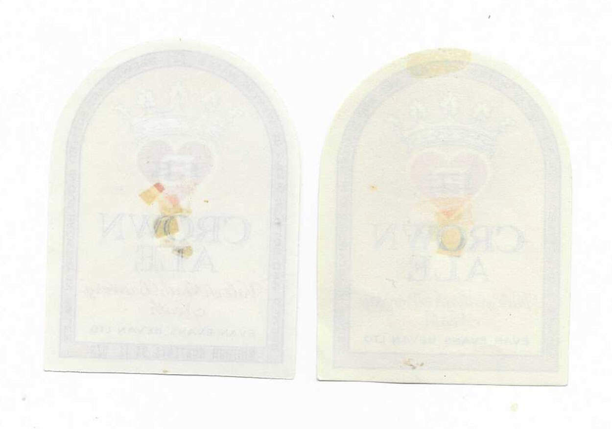 EVANS EVANS BEVAN OF NEATH – 2 DIFFERENT CROWN ALE LABELS – SEE BOTH ...