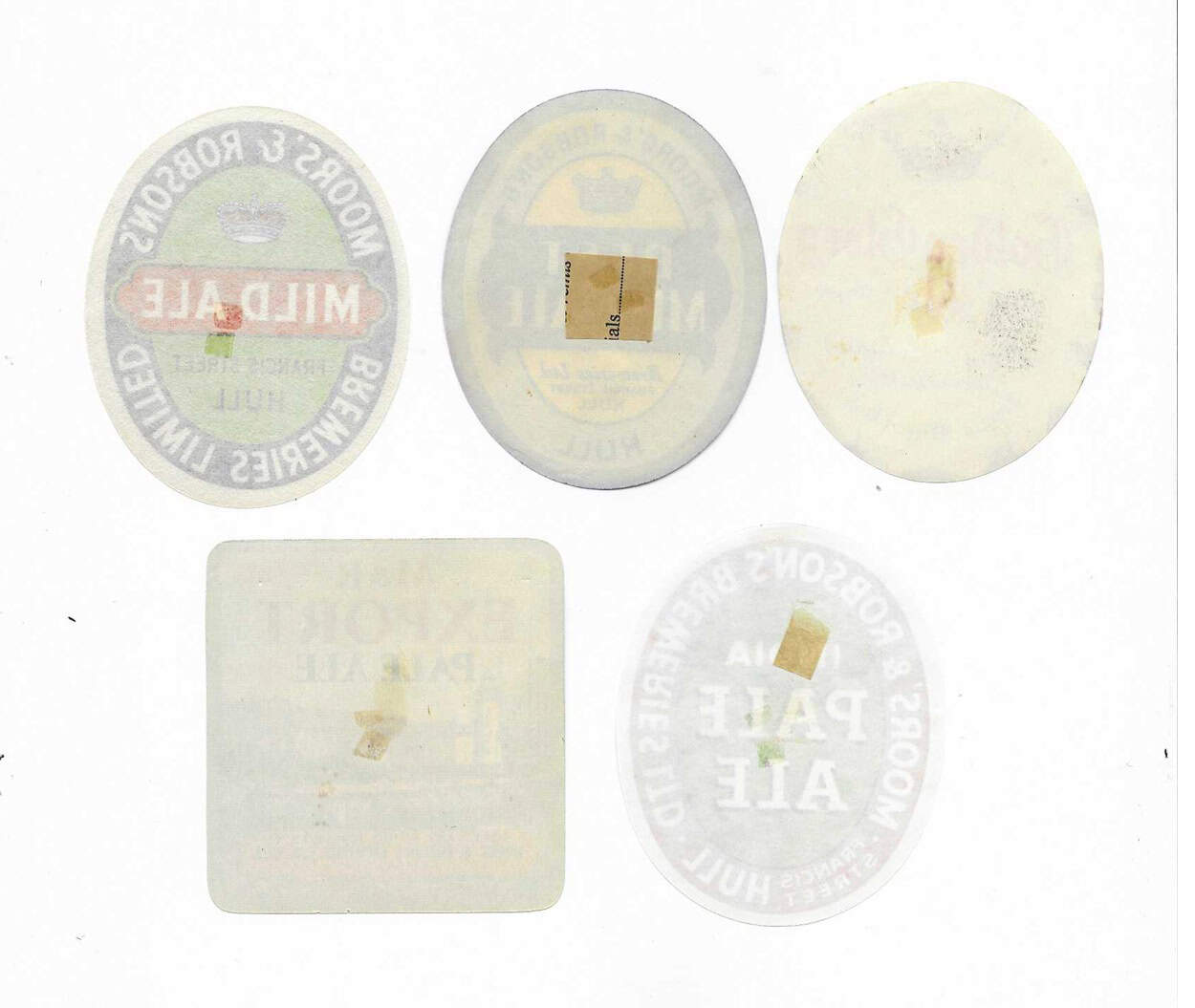 MOORS & ROBSON GROUP OF 5 LABELS – SEE BOTH PICS – British Beer Labels