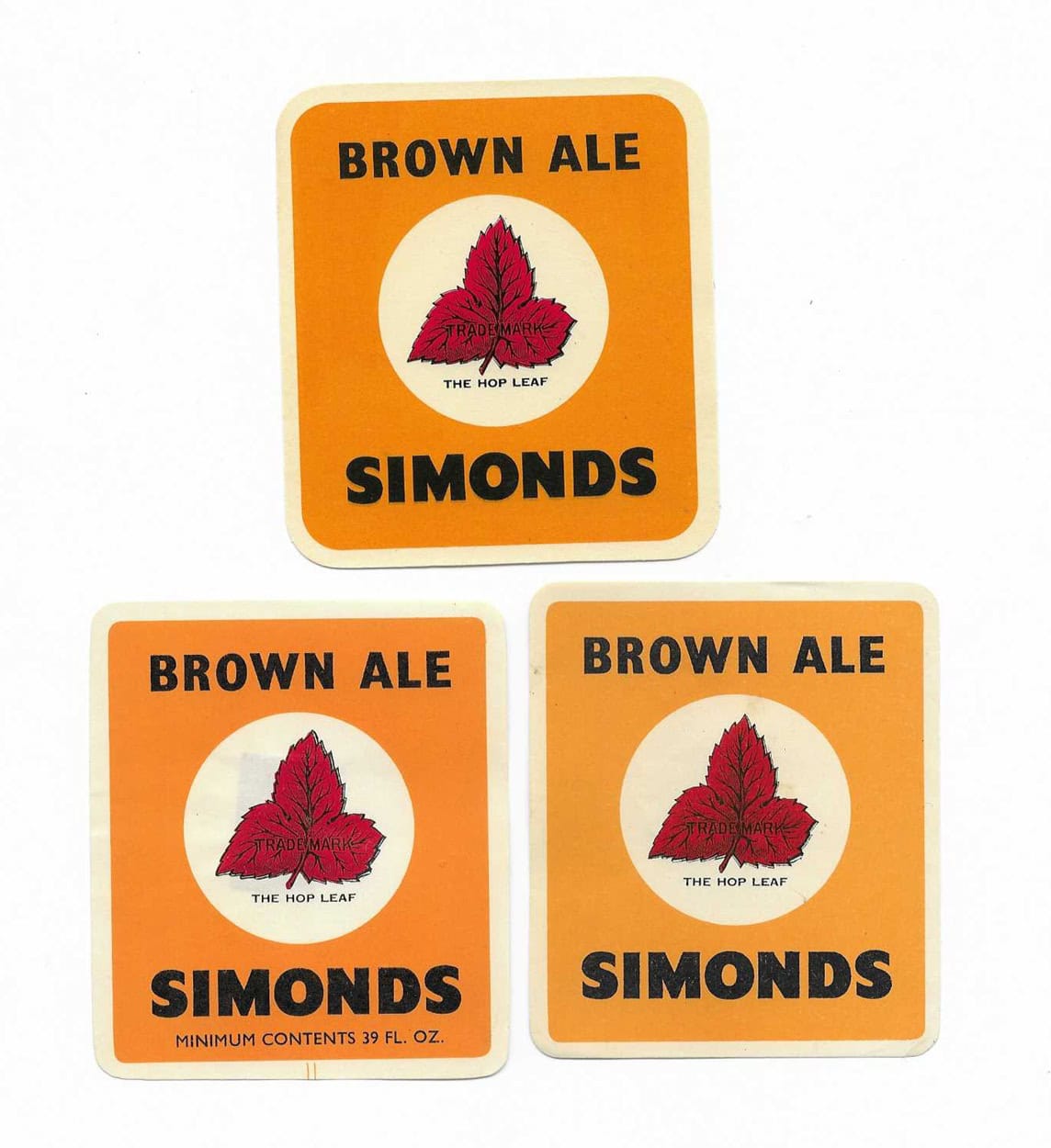 SIMONDS OF READING – 3 DIFFERENT BROWN ALE LABELS – SEE 2 PICS ...