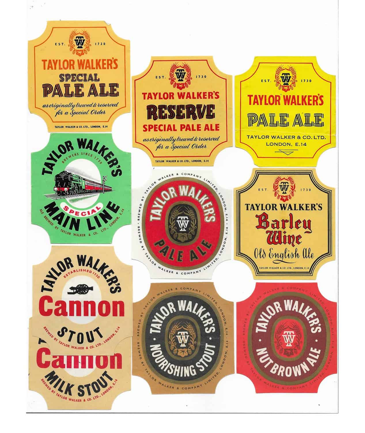 TAYLOR WALKER LARGE GROUP – SEE BOTH PICS – British Beer Labels