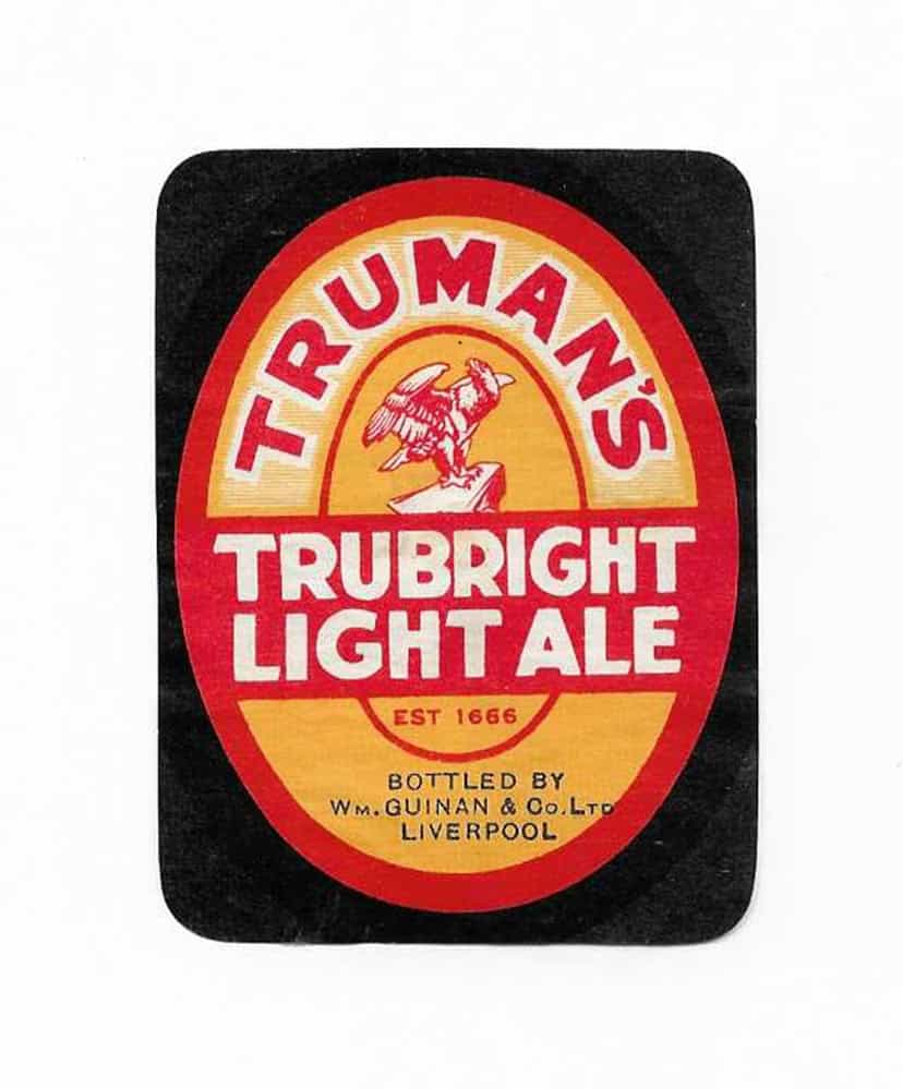 TRUMAN TRUBRIGHT – GUINAN OF LIVERPOOL – 66mm TALL – British Beer Labels