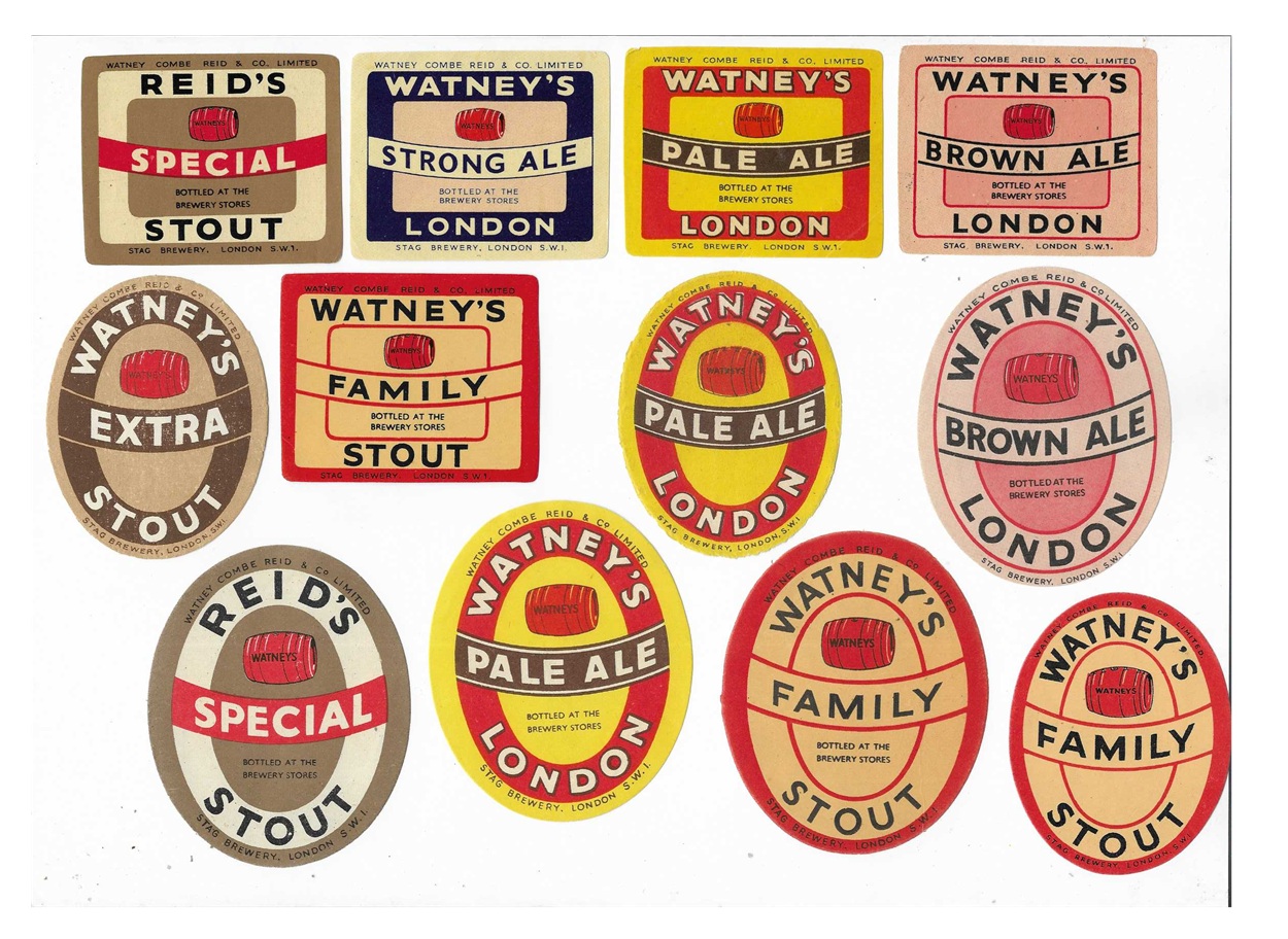 WATNEY COMBE REID SELECTION OF 12 LABELS – INCLUDING WAR TIME SMALLER ...