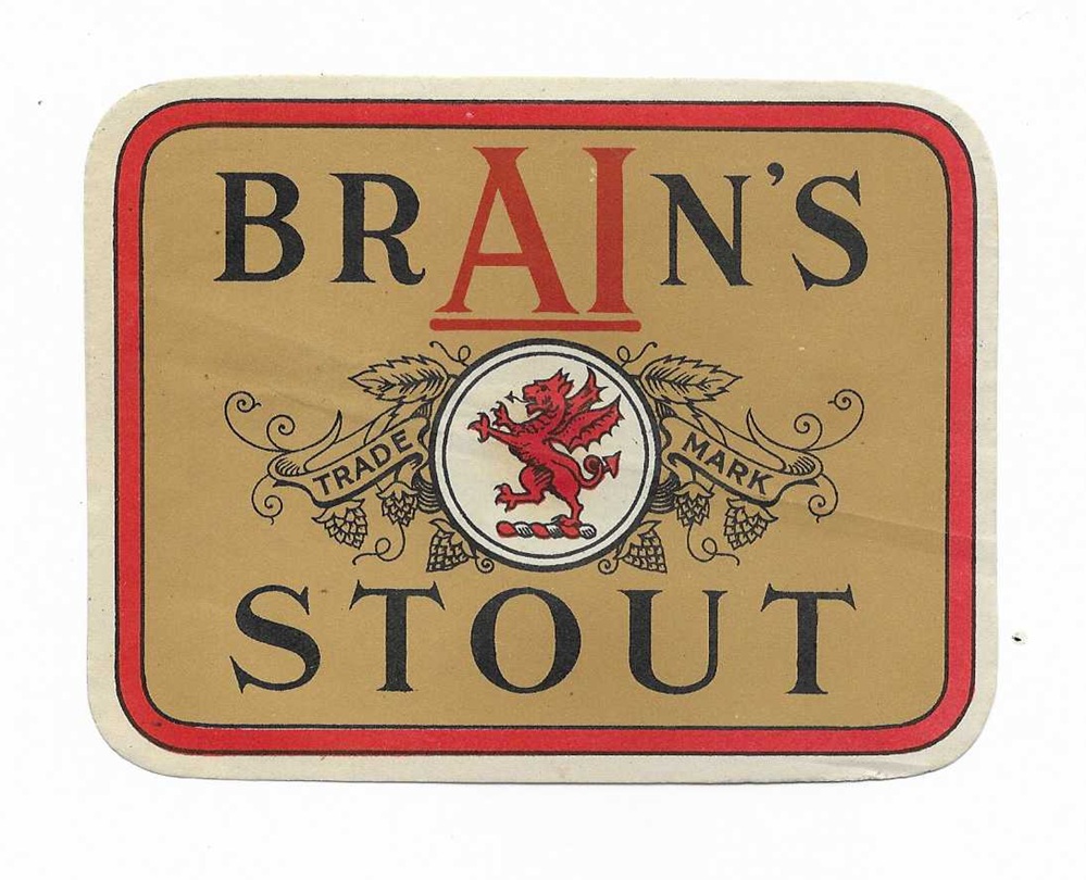 BRAINS OF CARDIFF LARGE LABEL – STOUT – 89mm TALL – SEE BOTH SCANS OF ...