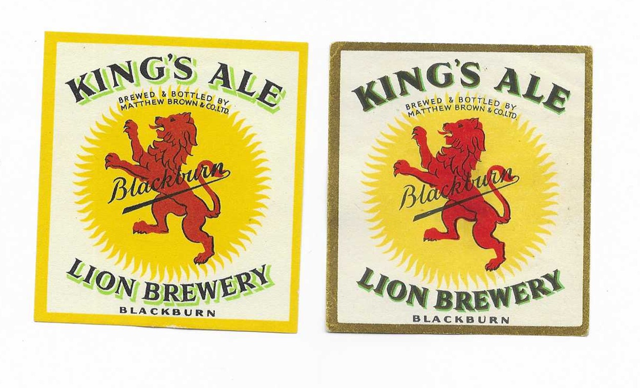 MATTHEW BROWN OF BLACKBURN – 2 DIFFERENT KING’S ALE LABELS – PRE ...