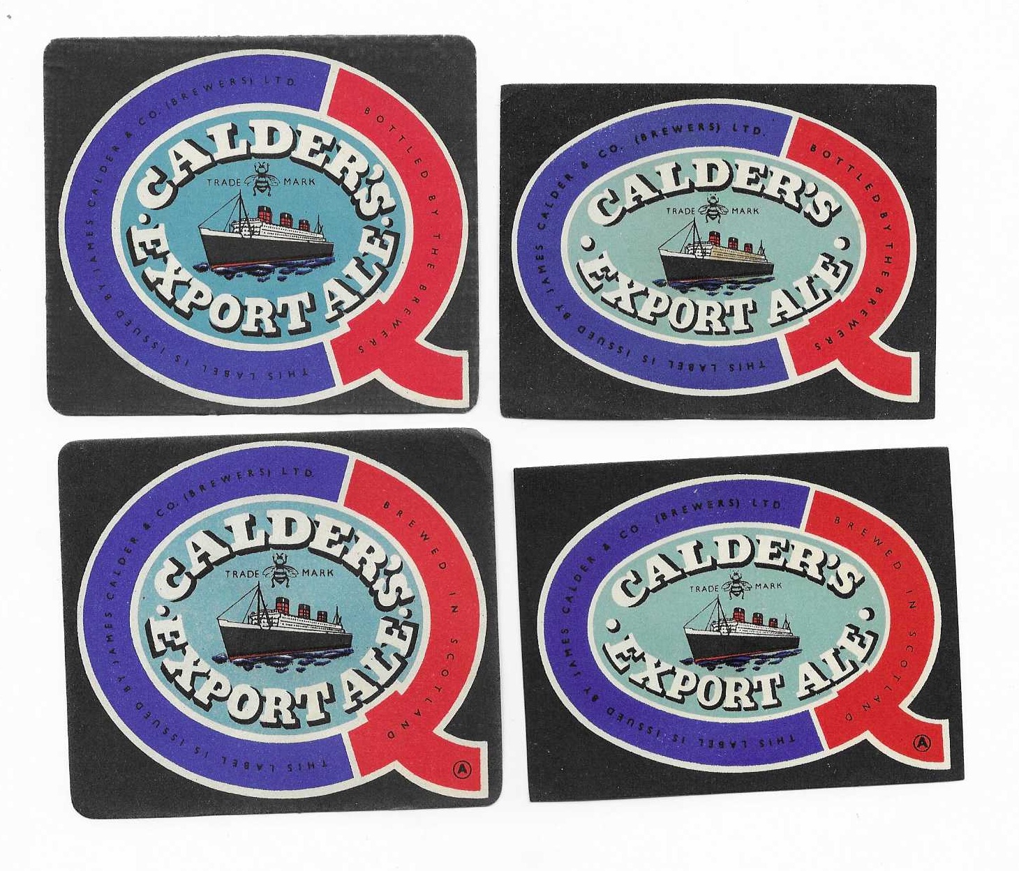JAMES CALDER – 4 DIFFERENT RECTANGLE EXPORT ALE LABELS – SEE 2 PICS ...