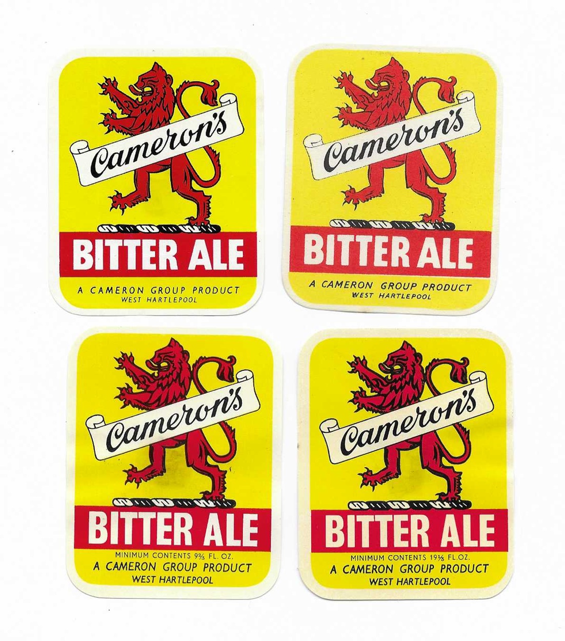 CAMERON OF HARTLEPOOL – 4 DIFFERENT BITTER ALE LABELS – SEE 2 PICS ...