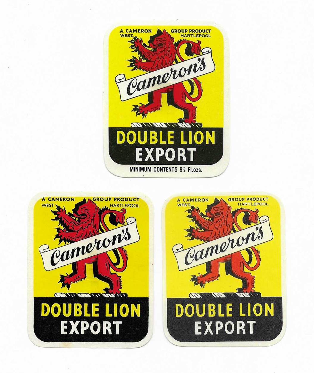 CAMERON OF HARTLEPOOL – 3 DIFFERENT DOUBLE LION EXPORT LABELS – SEE 2 ...