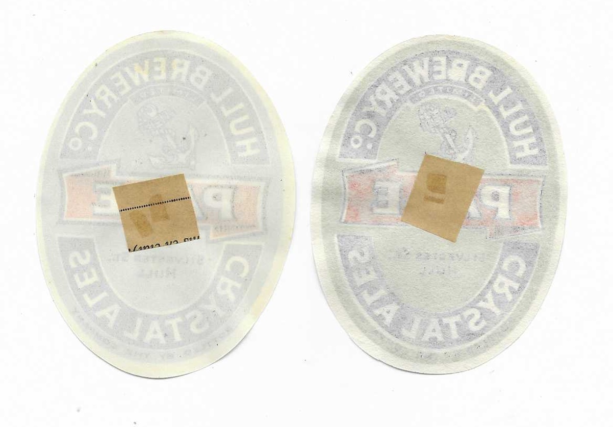 HULL BREWERY – PALE – 2 OVAL PRE CONTENTS LABELS – SEE BOTH PICS ...