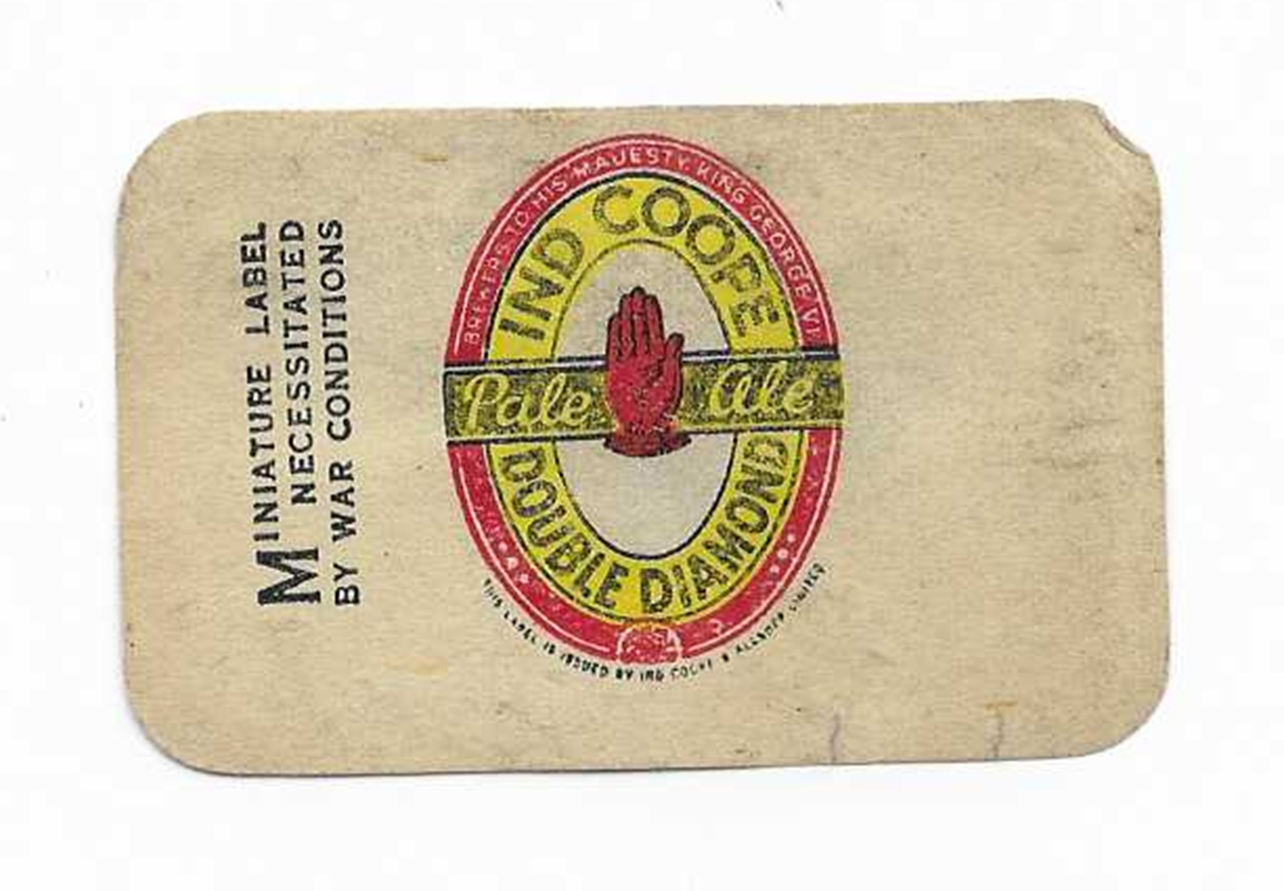 IND COOPE & ALLSOPP – SCARCE WAR TIME SMALL LABEL DOUBLE DIAMOND – 39mm ...