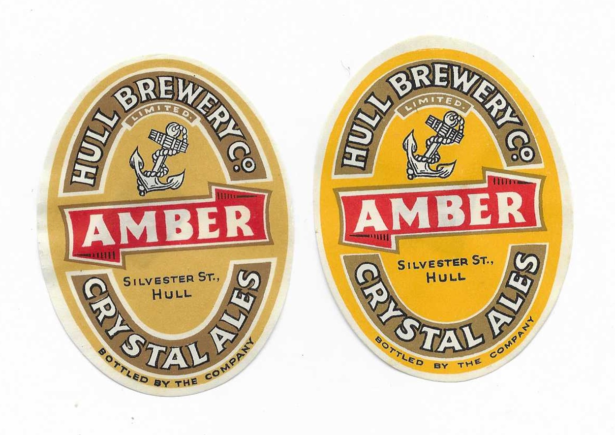 HULL BREWERY – AMBER – 2 OVAL PRE CONTENTS LABELS – SEE BOTH PICS ...