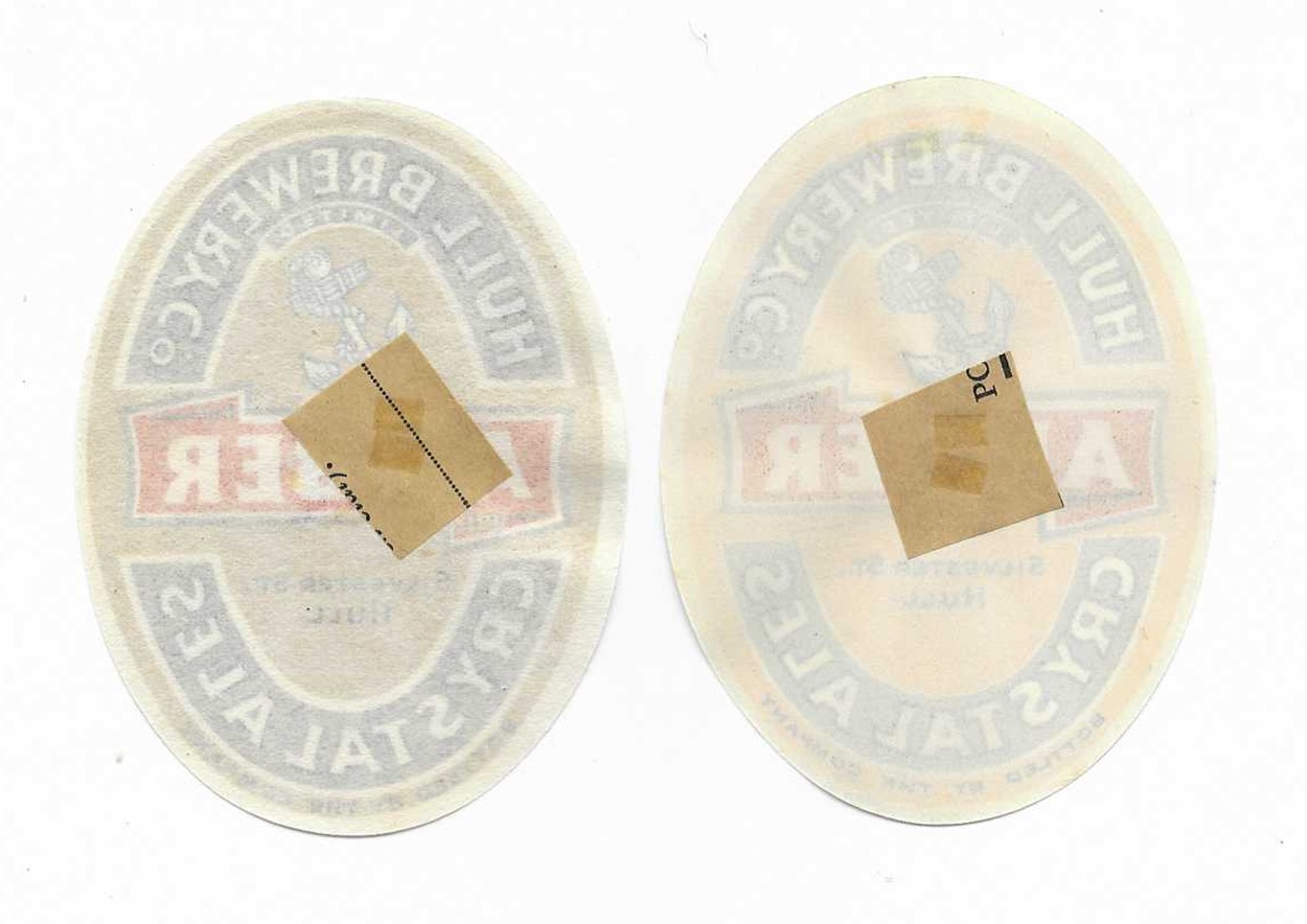 HULL BREWERY – AMBER – 2 OVAL PRE CONTENTS LABELS – SEE BOTH PICS ...