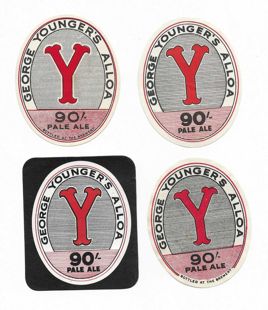 GEORGE YOUNGER – 4 DIFFERENT 90 SHILLING LABELS – SEE BOTH PICS ...