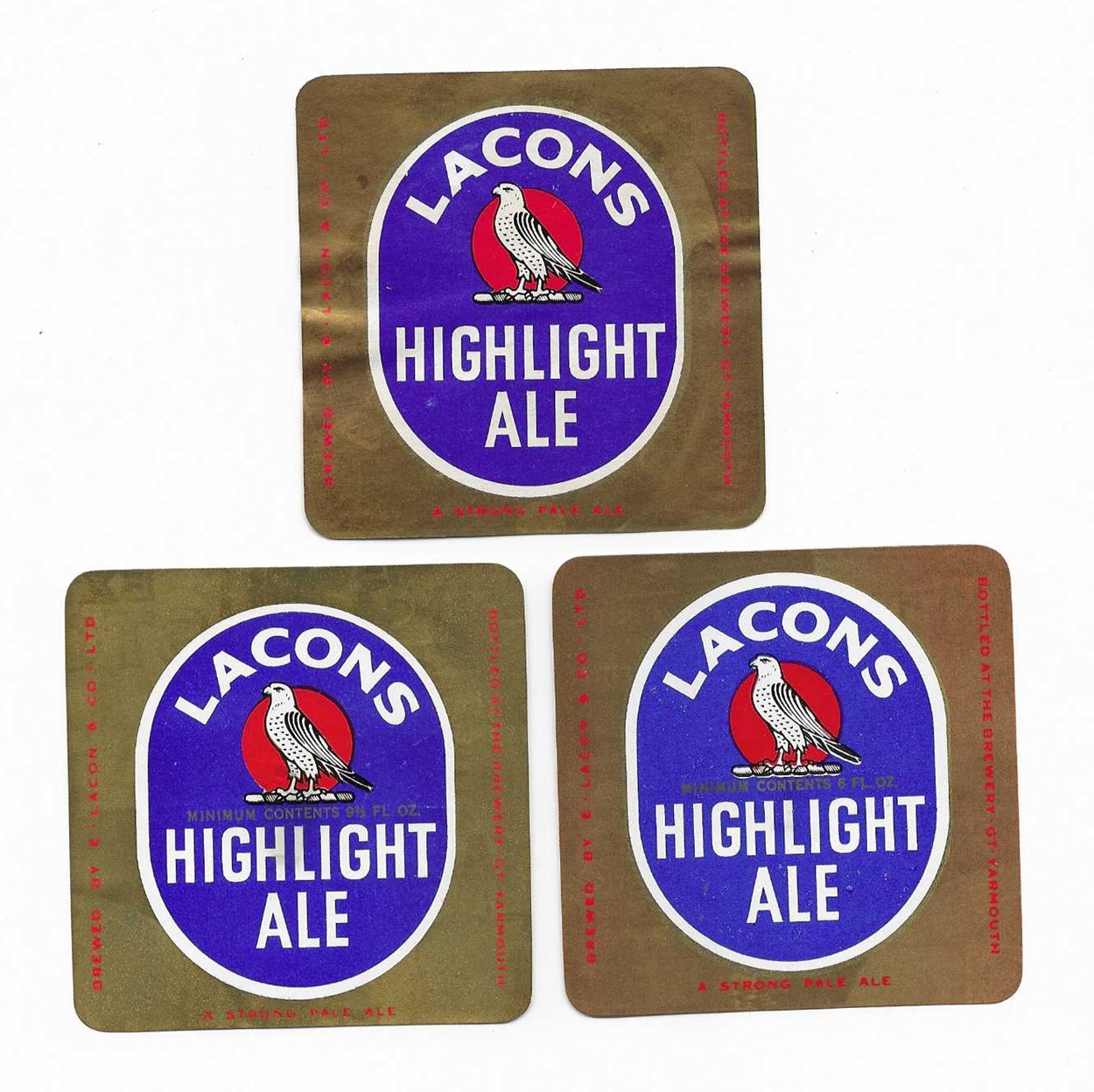 LACONS OF GREAT YARMOUTH – 3 DIFFERENT HIGHLIGHT ALE – SEE BOTH PICS ...