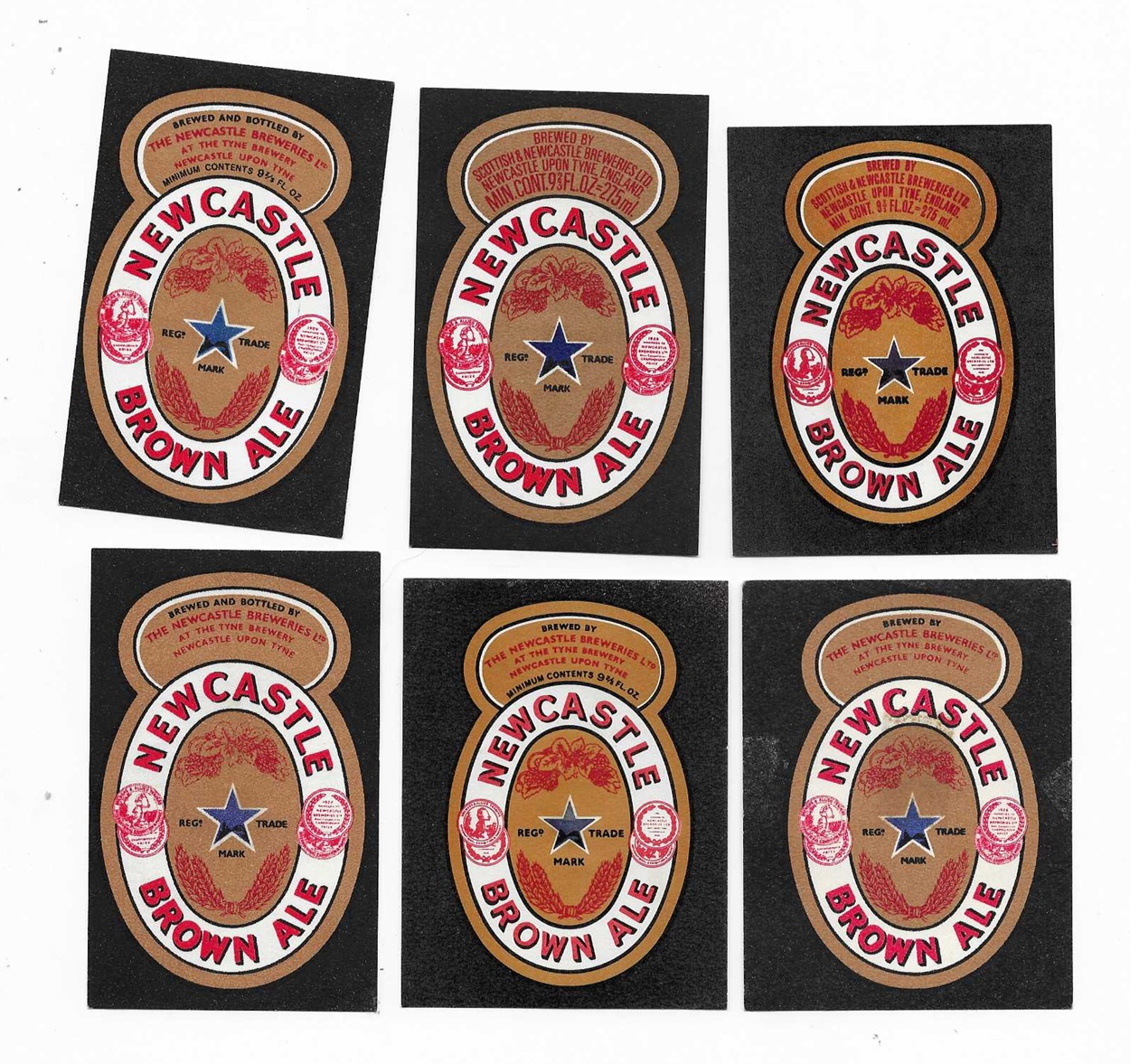 NEWCASTLE BREWERIES – GROUP OF 6 DIFFERENT BROWN ALE LABELS – ( SMALLER ...
