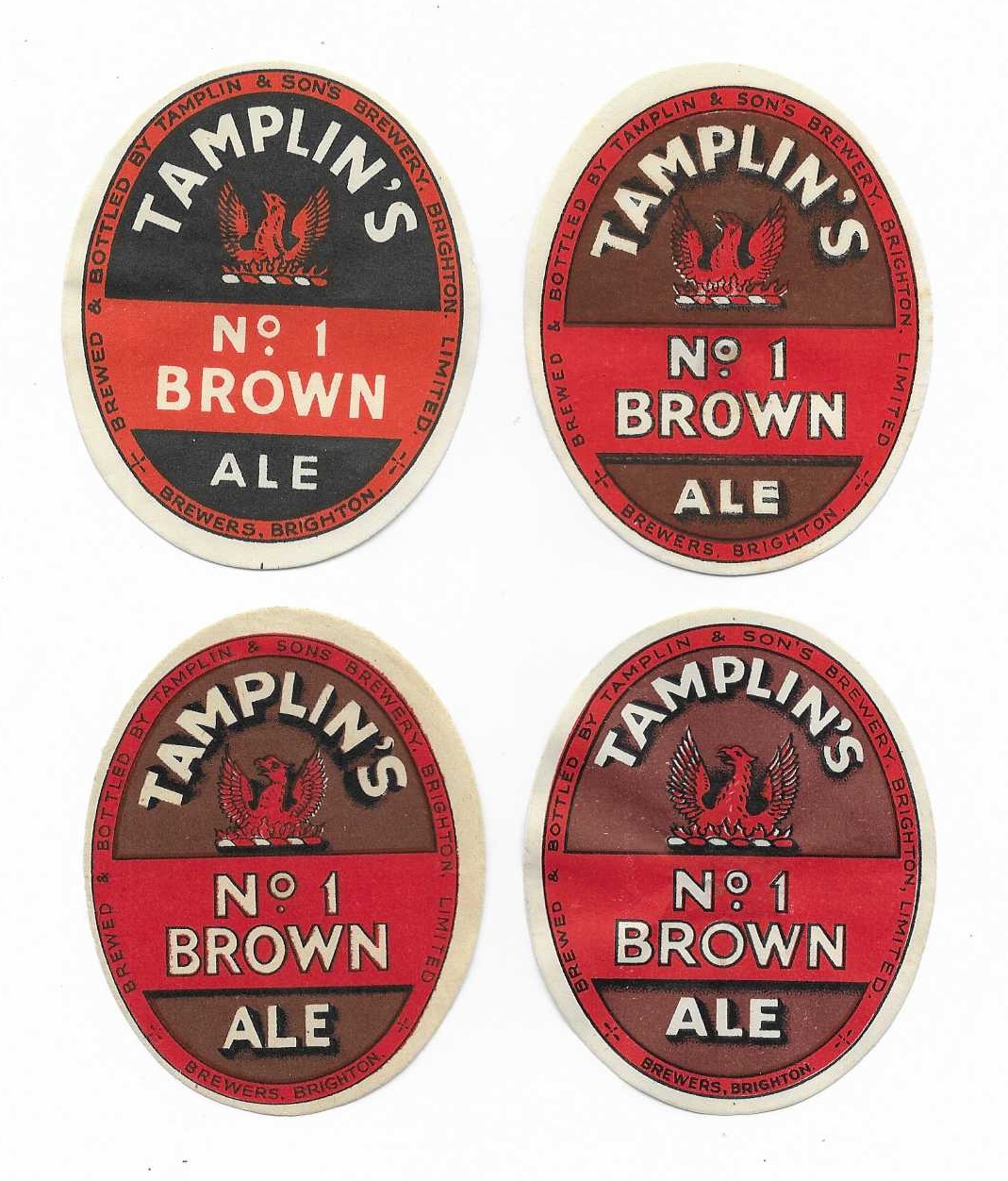 TAMPLIN OF BRIGHTON – 4 DIFFERENT OVAL BROWN ALE LABELS – SEE BOTH PICS ...