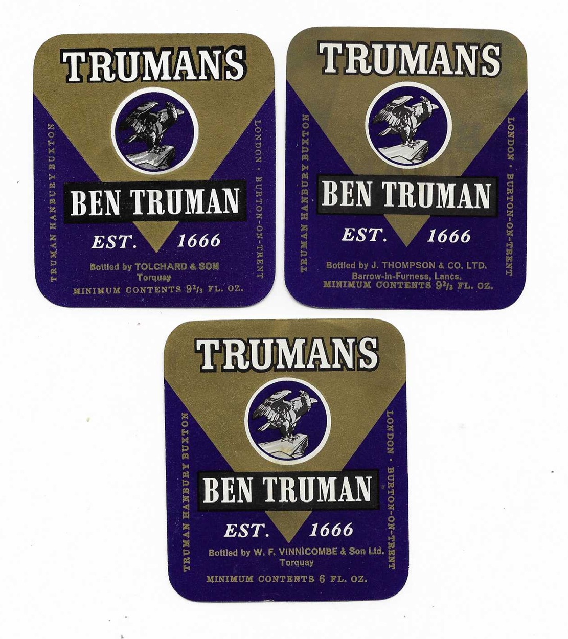TRUMAN – NAMED BREWER / BOTTLER – 3 DIFFERENT – SEE BOTH PICS – British ...