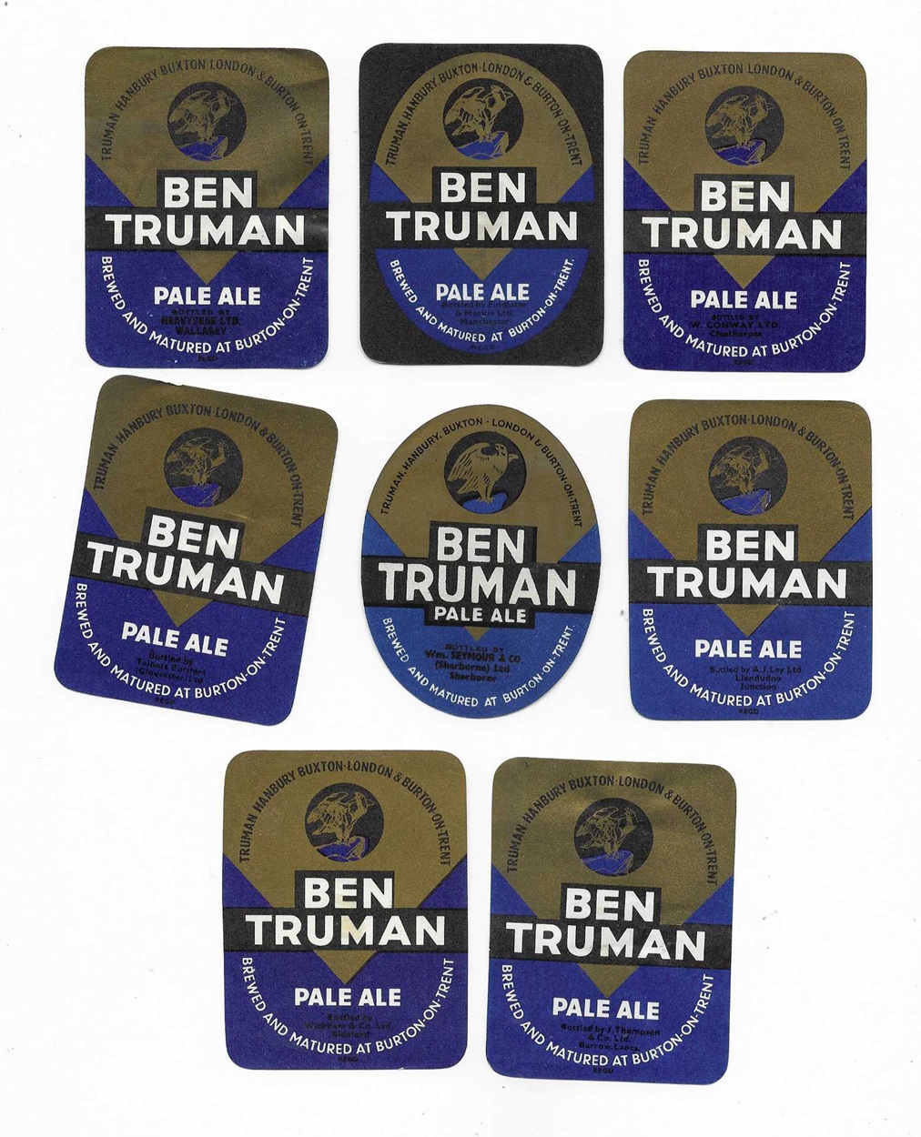 TRUMAN 8 DIFFERENT NAMED BREWER / BOTTLER LABELS – APPROX. 66mm TALL ...