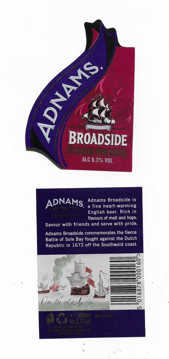 ADNAMS OF SOUTHWOLD – BROADSIDE ( E ) – USED – British Beer Labels