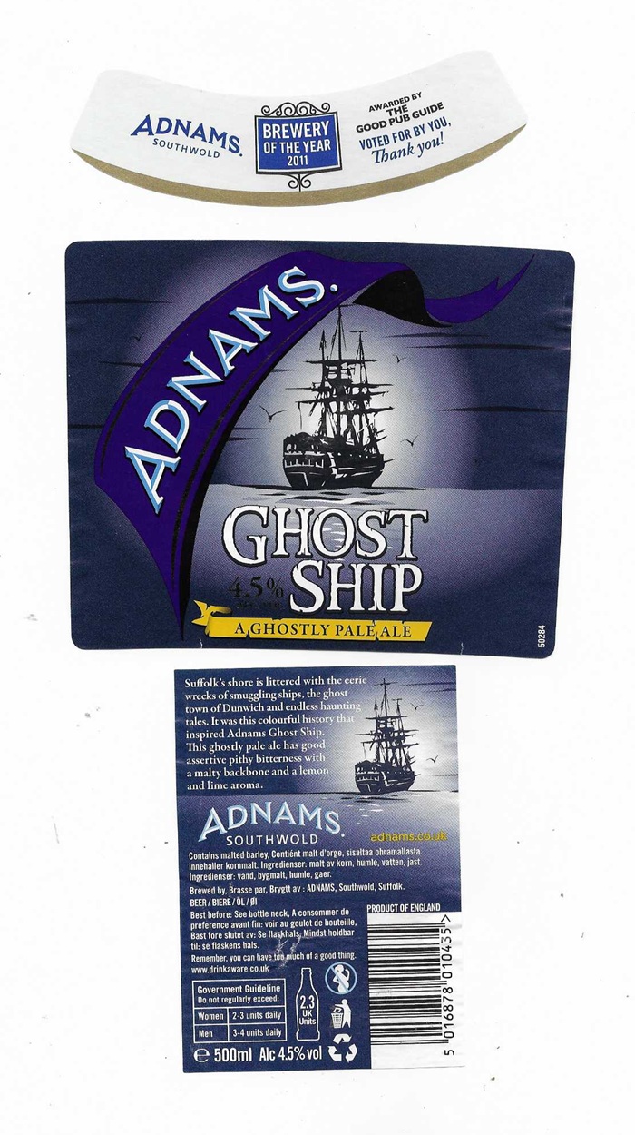 ADNAMS OF SOUTHWOLD – GHOST SHIP ( A ) – USED – British Beer Labels