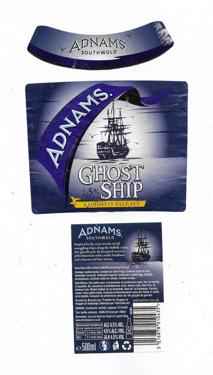 ADNAMS OF SOUTHWOLD – GHOST SHIP ( B ) – USED – British Beer Labels
