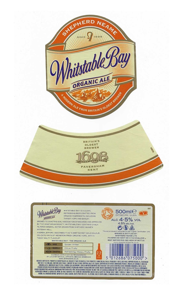 SHEPHERD NEAME OF FAVERSHAM – WHITSTABLE BAY – USED – British Beer Labels