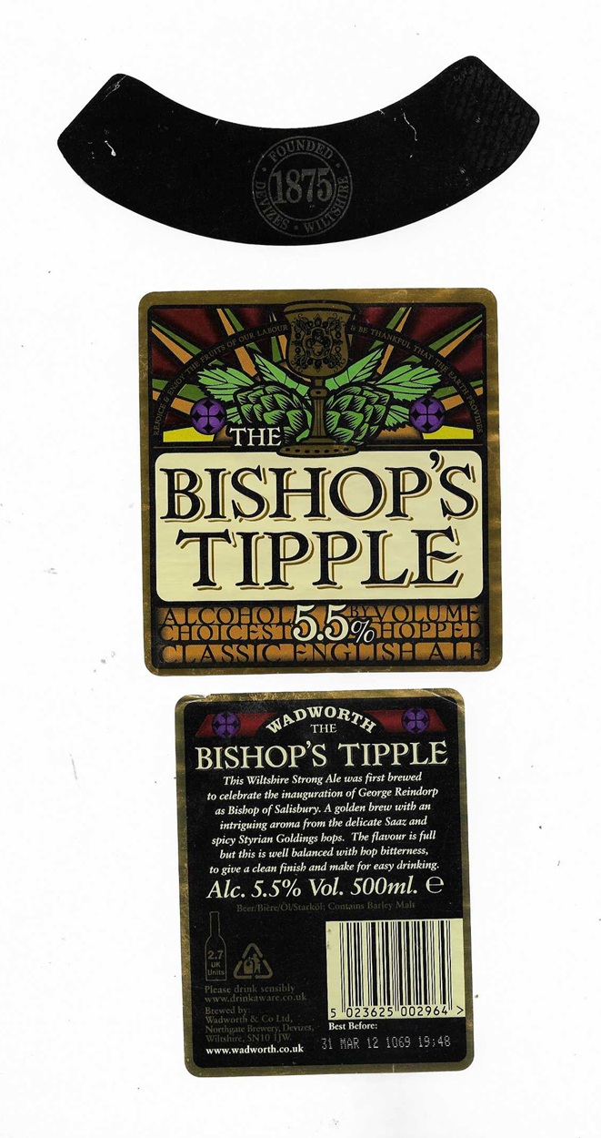 WADWORTH OF WILTSHIRE – BISHOP’S TIPPLE ( B )- USED – British Beer Labels